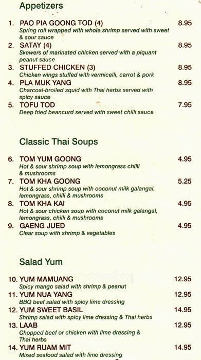 Menu at Anna Thai Cuisine restaurant, Ottawa