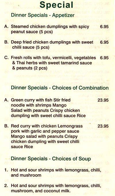Menu at Anna Thai Cuisine restaurant, Ottawa
