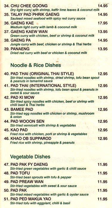 Menu at Anna Thai Cuisine restaurant, Ottawa