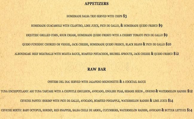 Menu at Papito Hayes restaurant, San Francisco, 425 Hayes St A