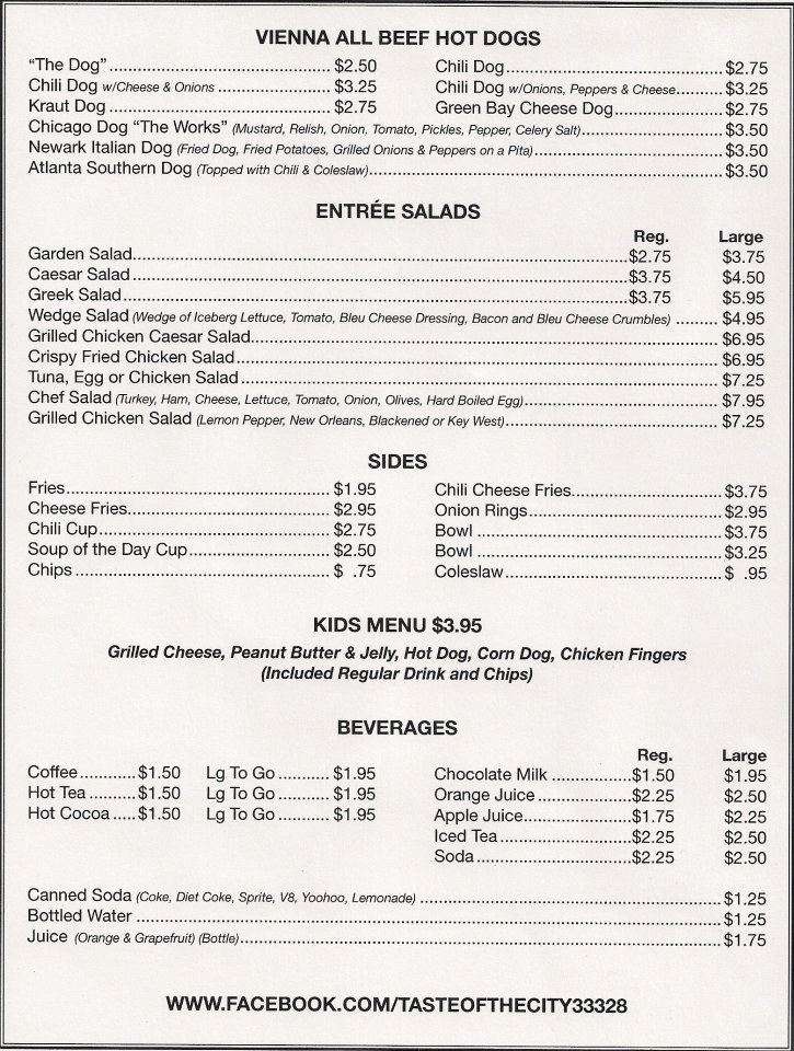 Menu at Taste Of The City cafe, Cooper City