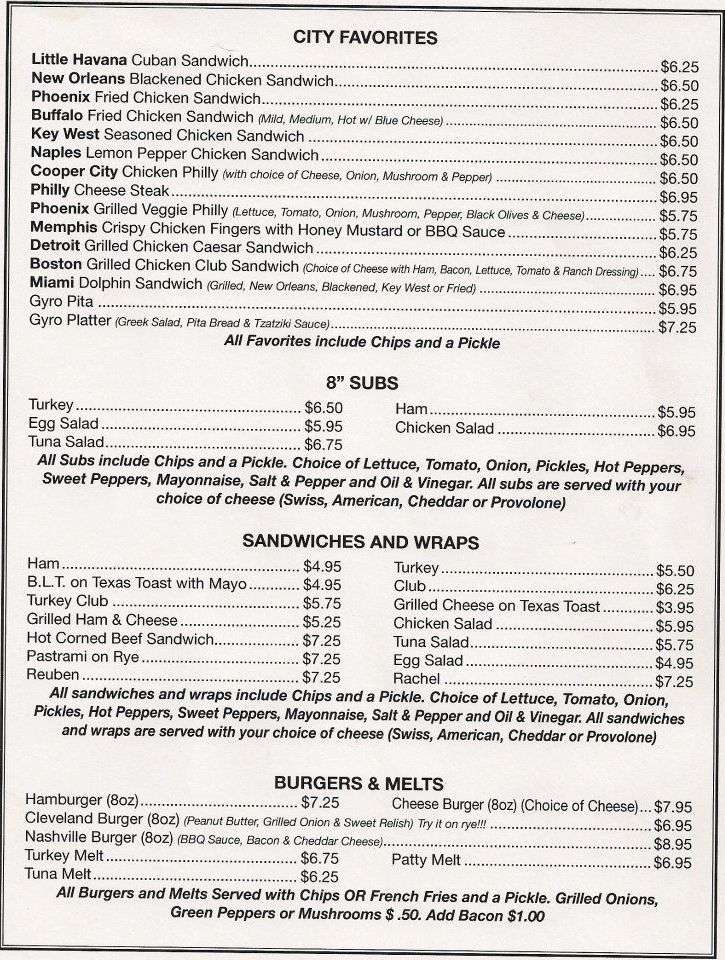 Menu at Taste Of The City cafe, Cooper City