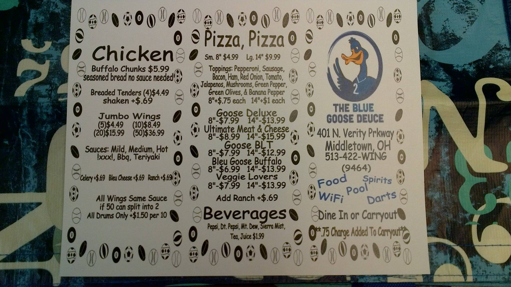 Blue Goose Deuce Menu, Menu for Blue Goose Deuce, Middletown ...