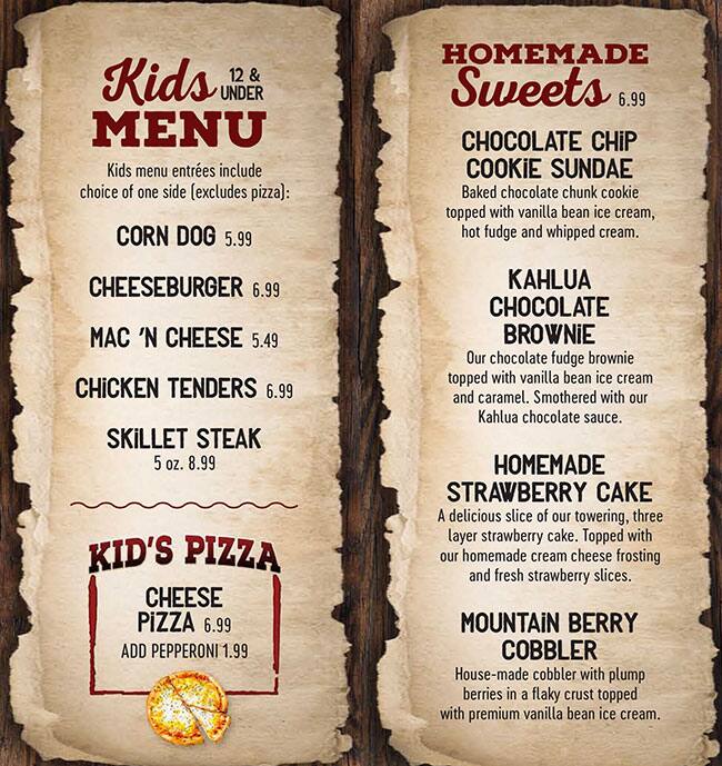 Menu at Timberwood Grill pub & bar, Pigeon Forge