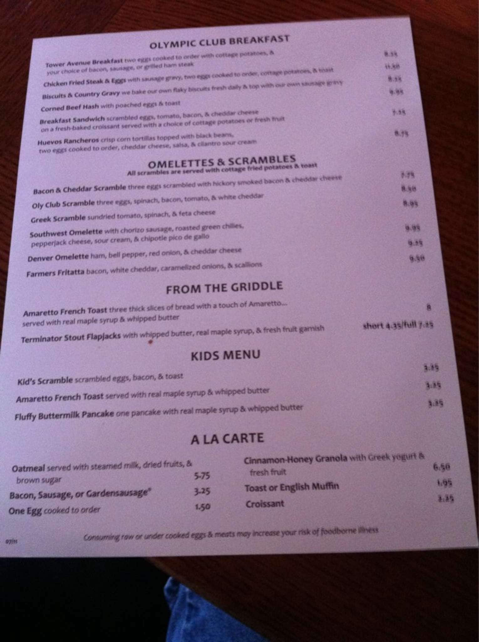 Menu at McMenamins Olympic Club, Centralia