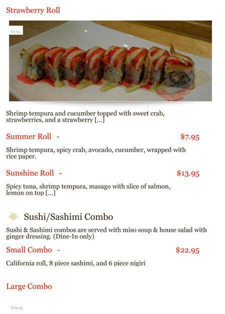 Menu at Otani Japanese Steak and Seafood House restaurant, Fredericksburg