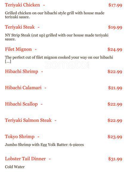 Menu at Otani Japanese Steak and Seafood House restaurant, Fredericksburg