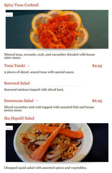 Menu at Otani Japanese Steak and Seafood House restaurant, Fredericksburg