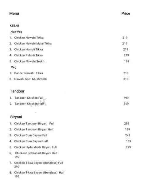 Menu of Nawabi Kebab & Biryani, Wakad, Pune