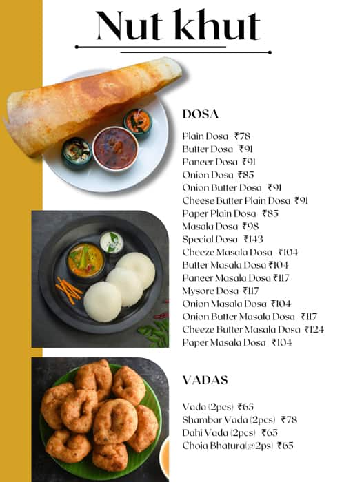 Menu of Nut Khut Cafe, Tollygunge, Kolkata