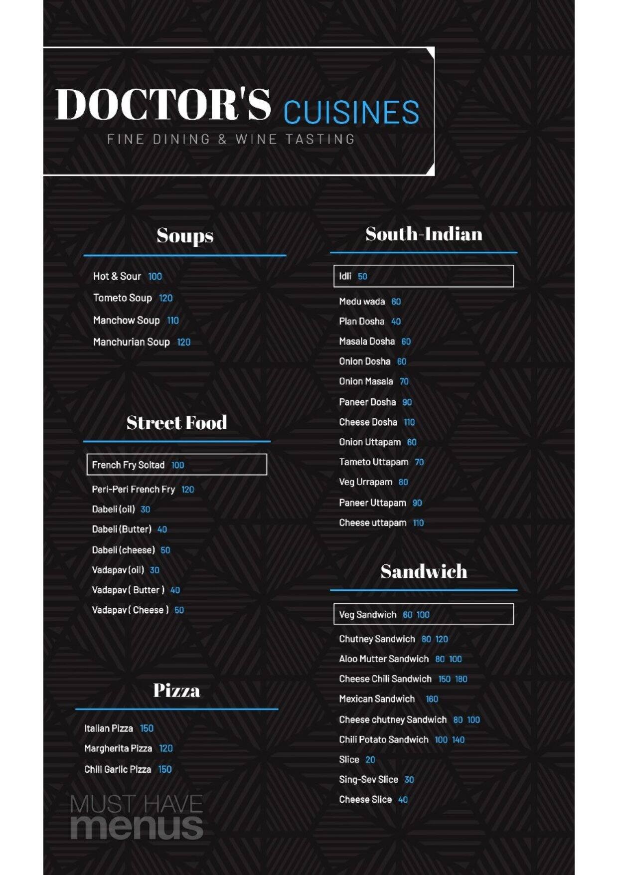 Menu of Doctors Cuisines, Hansol, Ahmedabad