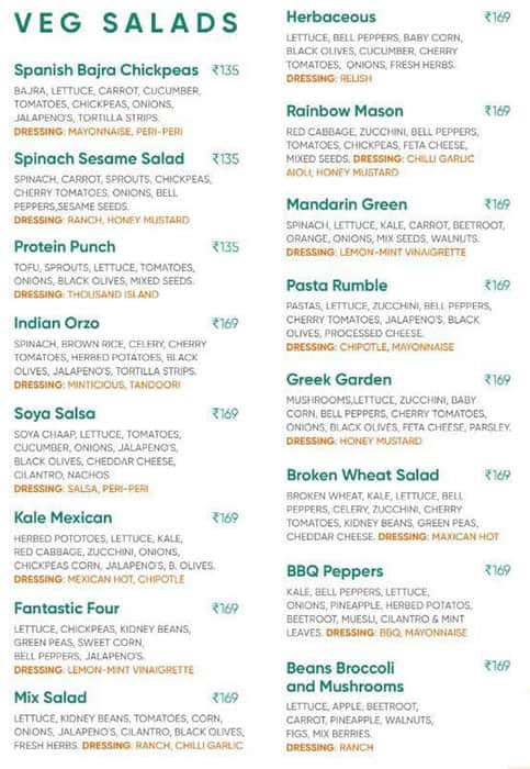 Menu of Saladific, Vadiwadi, Vadodara