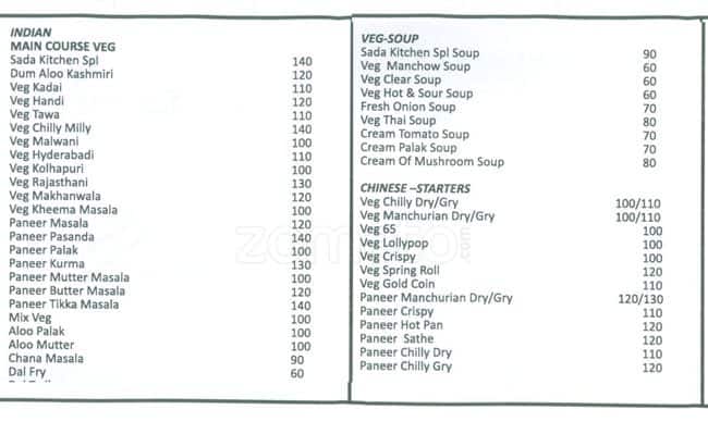 Menu at Sada Kitchen, Navi Mumbai