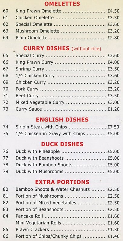 Menu at New Taz restaurant, London