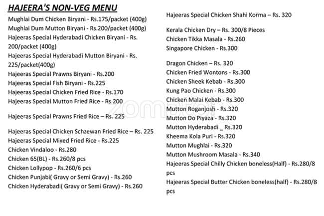 Menu at Hajeeras Kitchen, Chennai, New 37