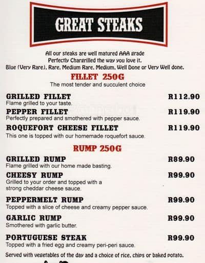 Menu at Hippo Steakhouse - Elephant Lake Hotel, Saint Lucia