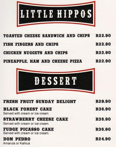 Menu at Hippo Steakhouse - Elephant Lake Hotel, Saint Lucia