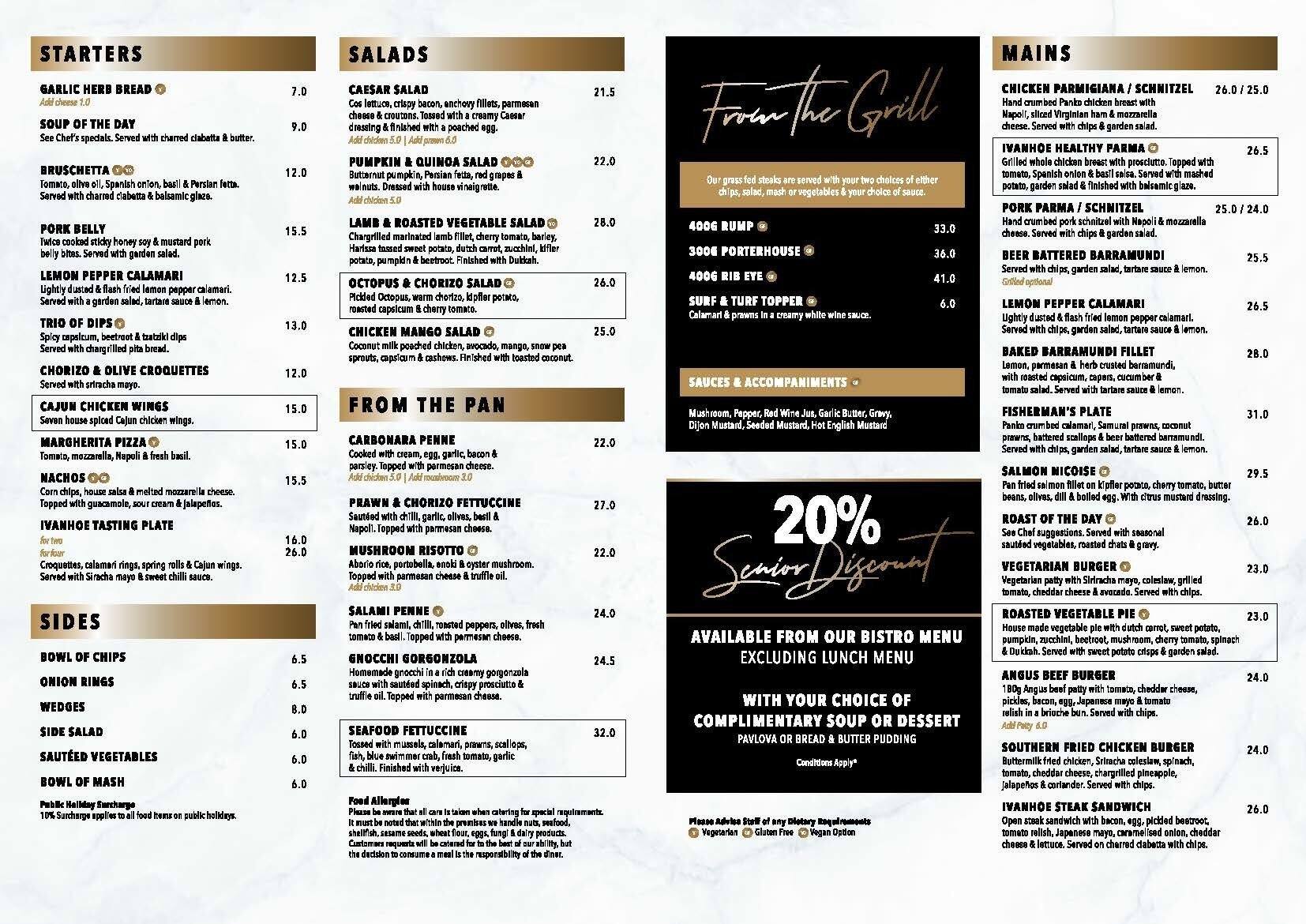 Menu at Ivanhoe Hotel pub & bar, Ivanhoe