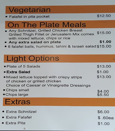 Menu at Marko's Schnitzel restaurant, Moorabbin
