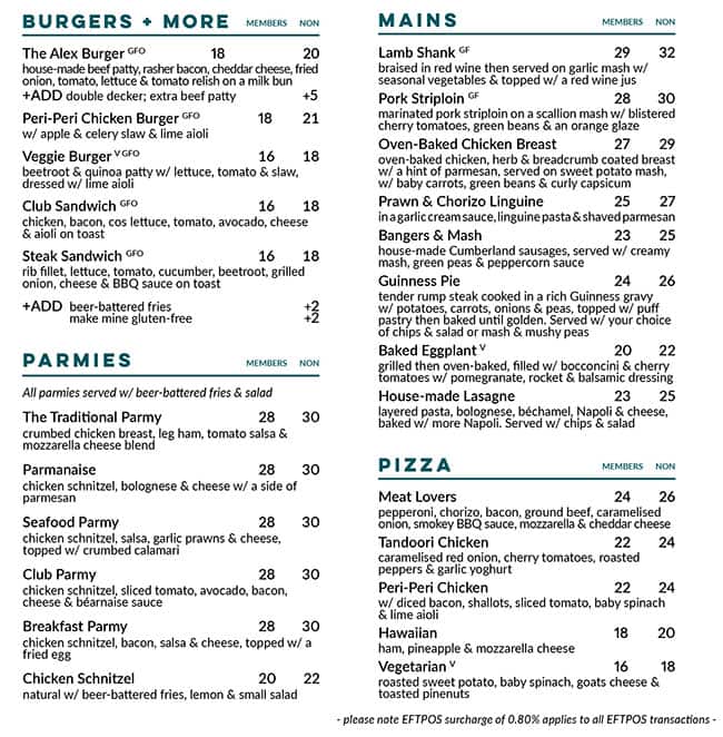 Menu at Alexandra Hills Hotel pub & bar, Alexandra Hills, Alexandra ...