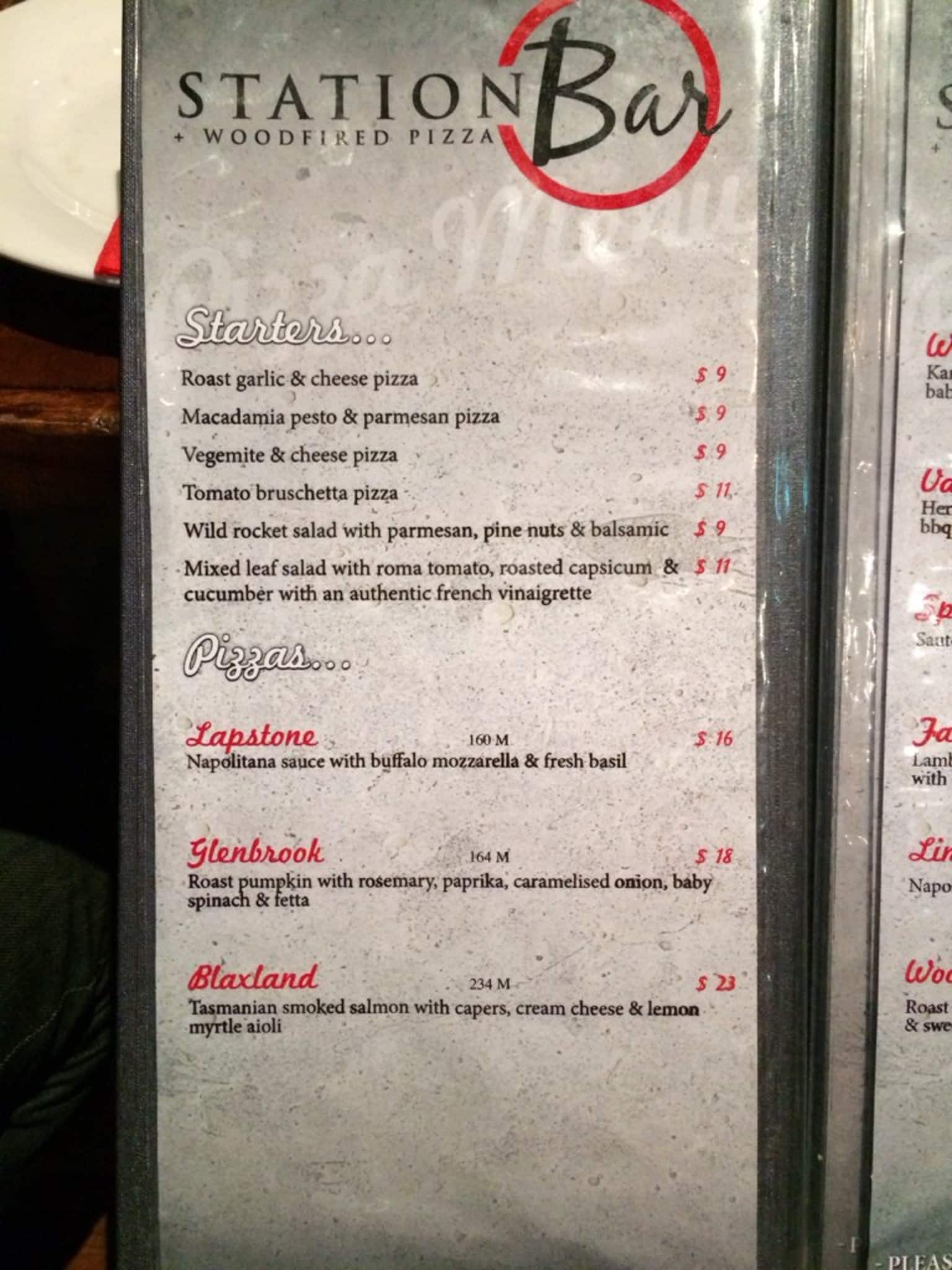 Menu at Station Bar & Woodfired Pizza, Katoomba