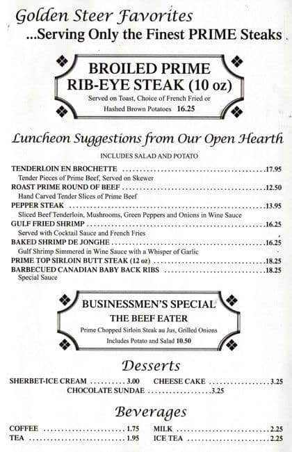 Menu at Golden Steer Steakhouse, Forest Park