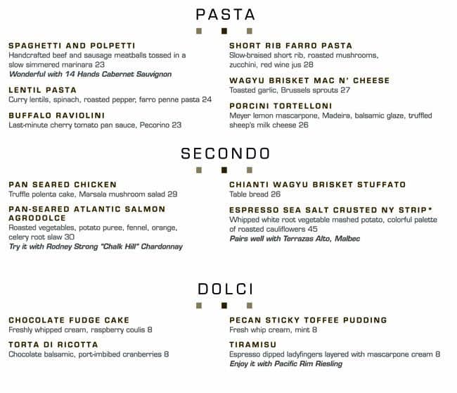 Menu at Andiamo restaurant, Chicago, N O'Hare Fld