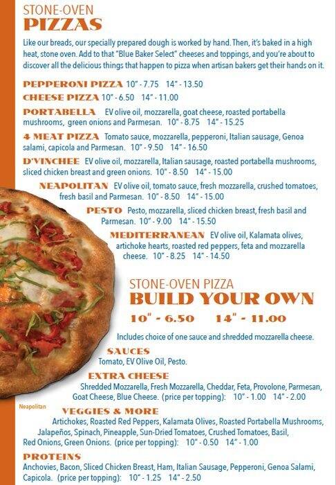 Menu at Blue Baker pizzeria, Austin, Research Blvd