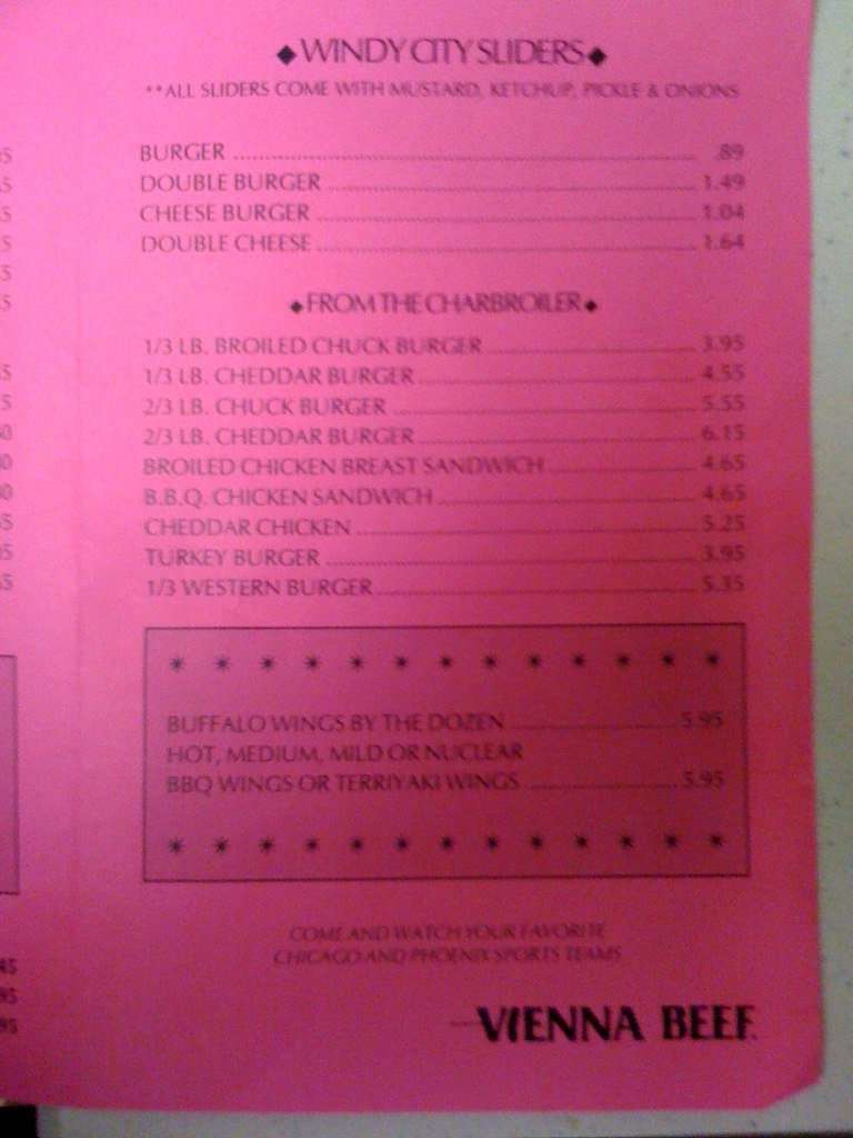 Menu at Chicago Hamburger Co restaurant, Phoenix