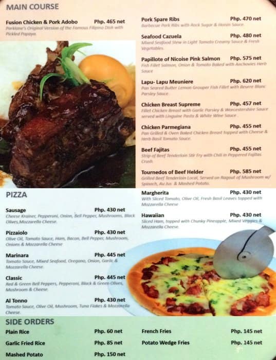 Menu at Manuel's Restaurant, Cebu City