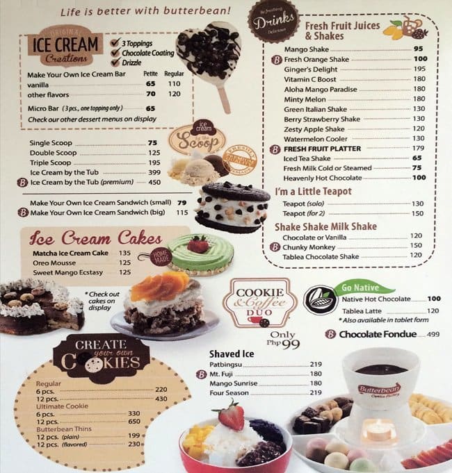 Menu at Butterbean cafe, Cebu City, G.A Arcade