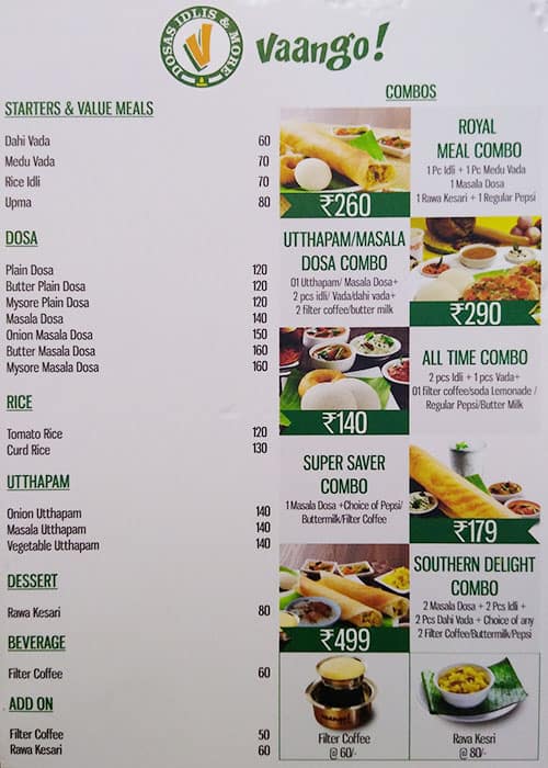 Menu of Vaango!, Vasant Kunj, New Delhi