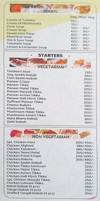Menu of Chawla'z, TDI City, Mohali