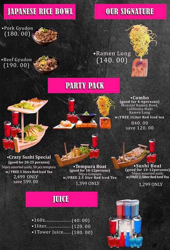 Menu at Crazy Sushi restaurant, Quezon City