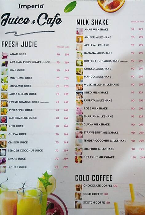 Menu at Imperio Juice & Ice Creams, Bengaluru