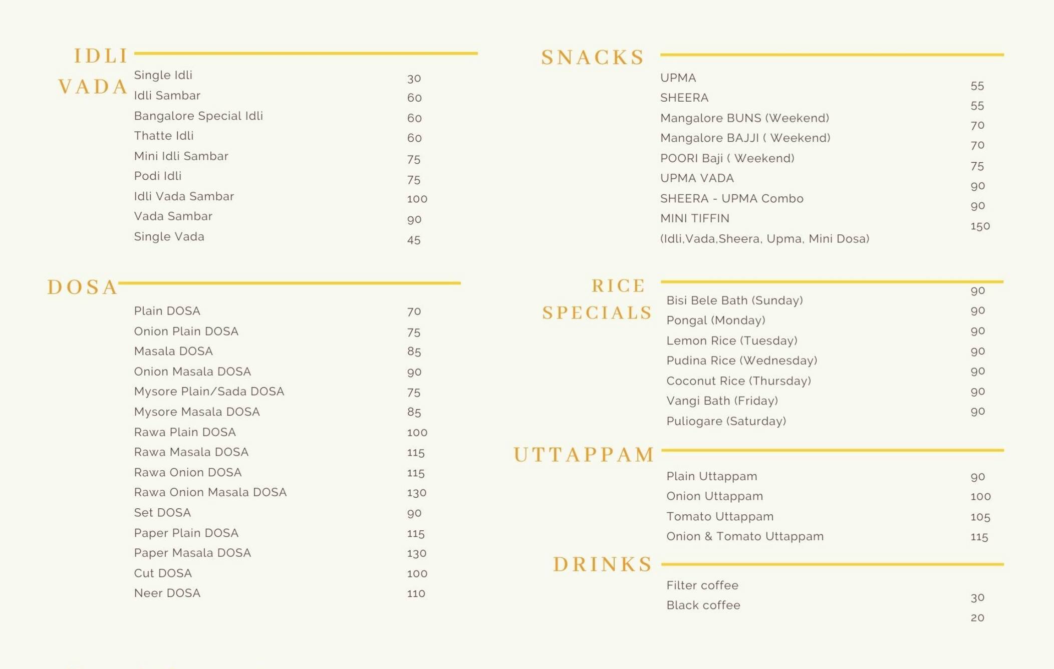 Menu of Bangalore IDLI CAFE, Pimple Nilakh, Pune