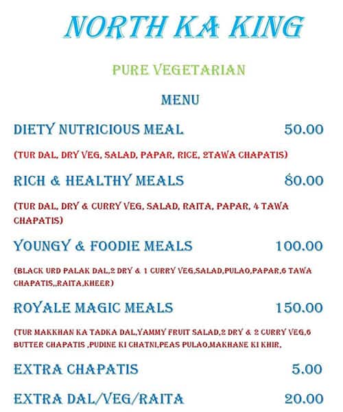 Menu of North Ka King, Borivali East, Mumbai
