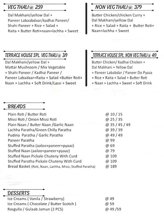 Menu at Terrace House, Faridabad