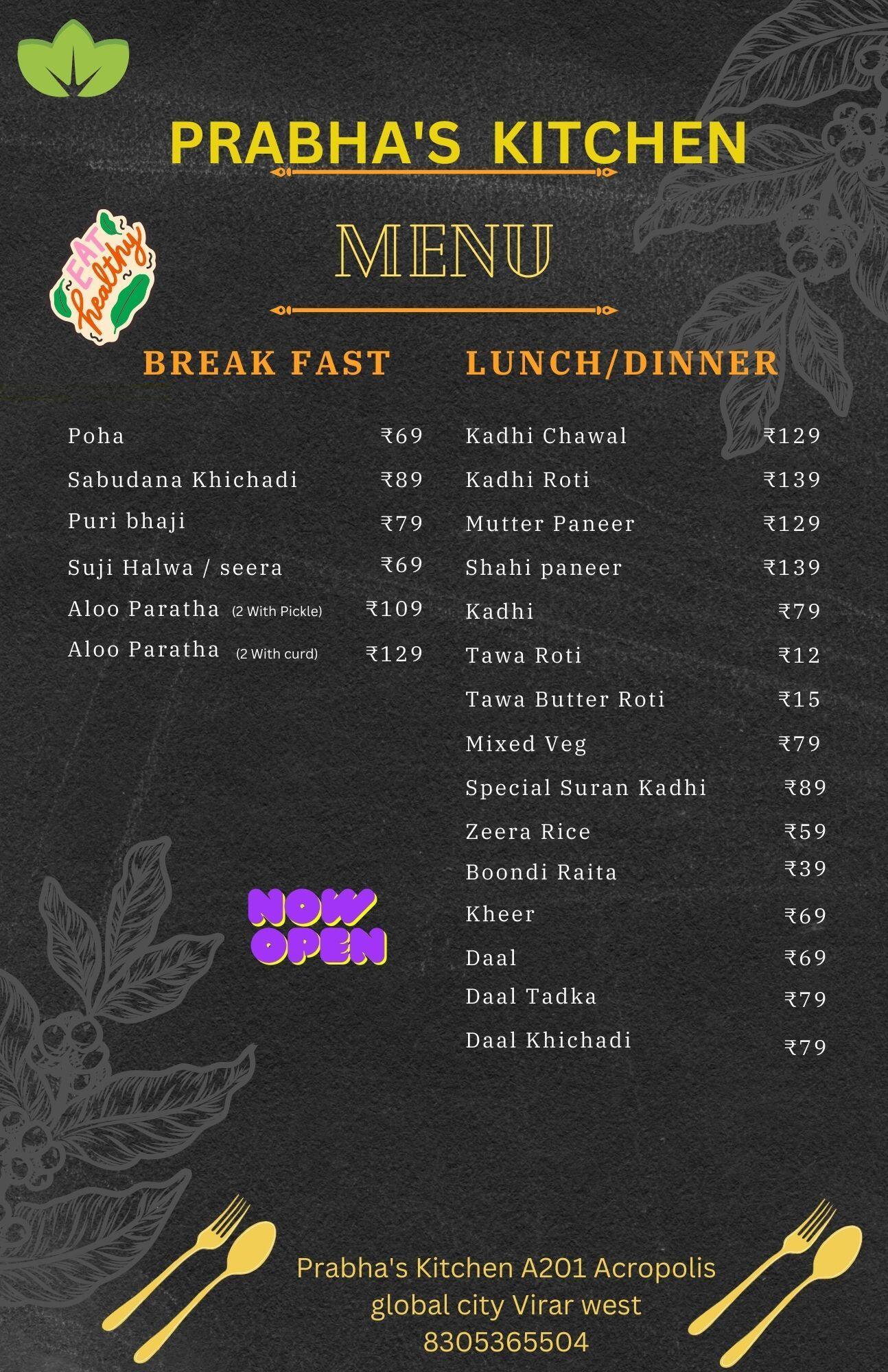 Menu of Prabha's Kitchen, Virar, Mumbai