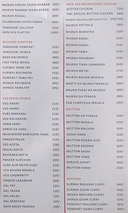 Menu at The Mint Leaf, Navi Mumbai, Shree Sai Darshan