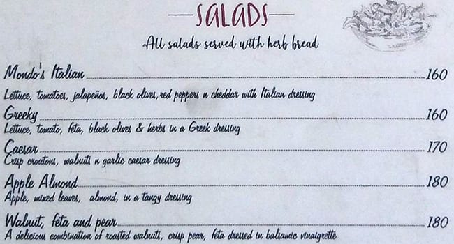 Menu at Cafe Mondo, Bengaluru, 2/2