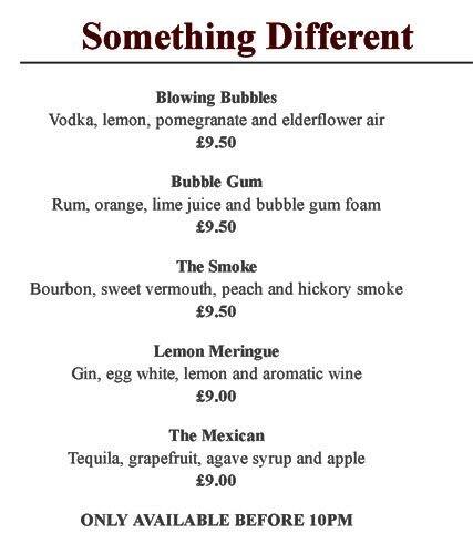 Menu at The Ladybird Bar (Cocktail Bar & Club), London