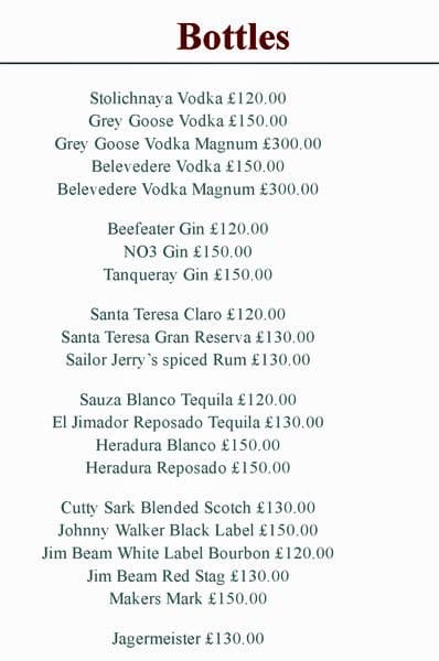 Menu at The Ladybird Bar (Cocktail Bar & Club), London