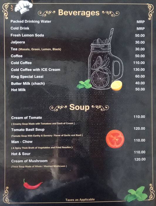 Menu of Hotel Highway King Restaurant, Ajmer Highway, Jaipur