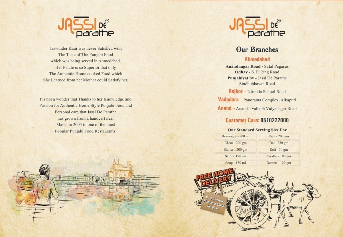 Menu at Jassi De Parathe, Ahmedabad, Shreeya Residency
