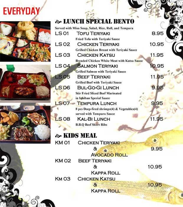 Menu at Ichiban Sushi restaurant, Toronto, Yonge St