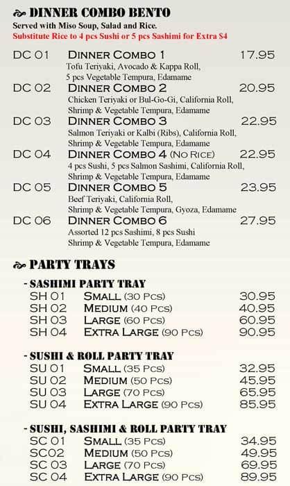 Menu at Ichiban Sushi restaurant, Toronto, Yonge St