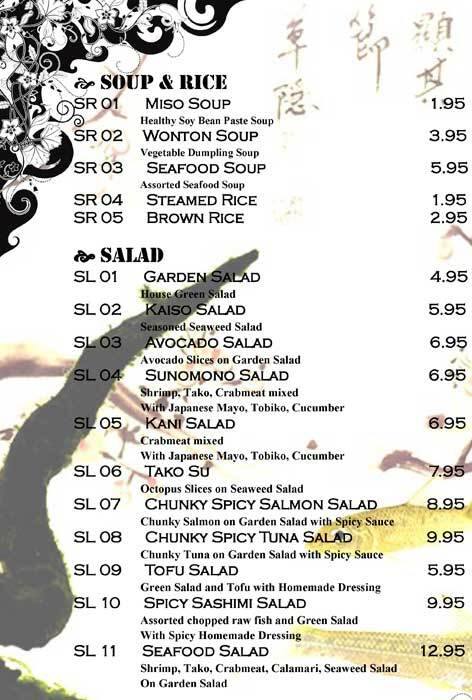 Menu at Ichiban Sushi restaurant, Toronto, Yonge St