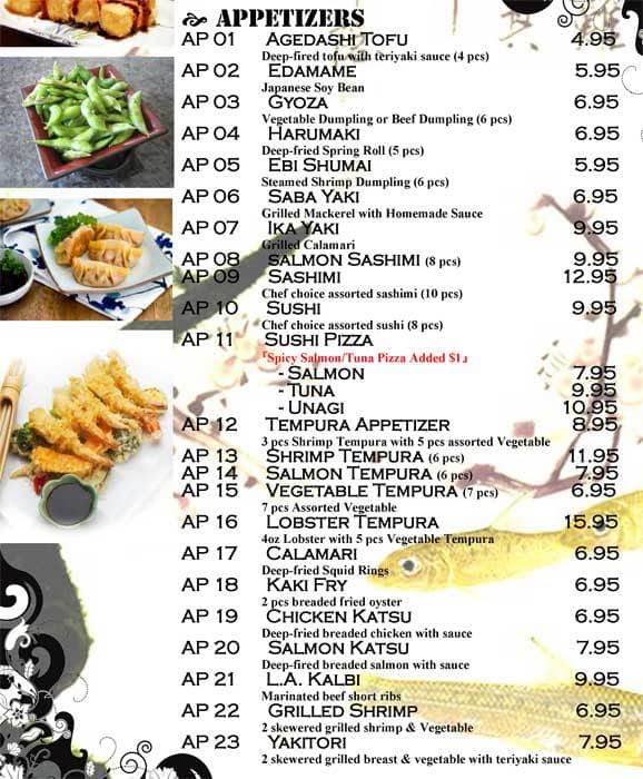 Menu at Ichiban Sushi restaurant, Toronto, Yonge St