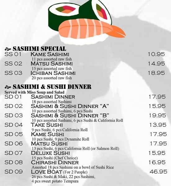 Menu at Ichiban Sushi restaurant, Toronto, Yonge St